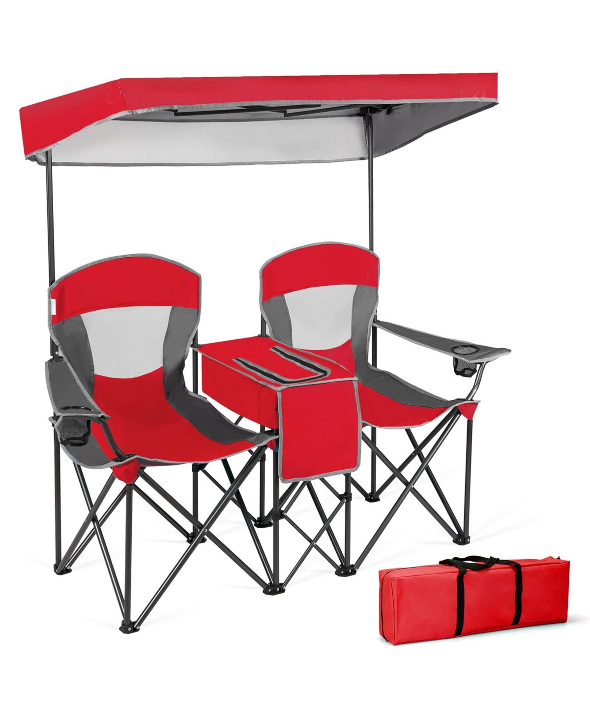 Portable Folding Camping Canopy Chairs w/ Cup Holder - Red