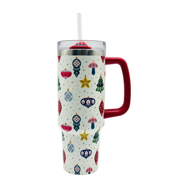 Holiday Time 40oz STAINLESS STEEL TUMBLER WITH STRAW
