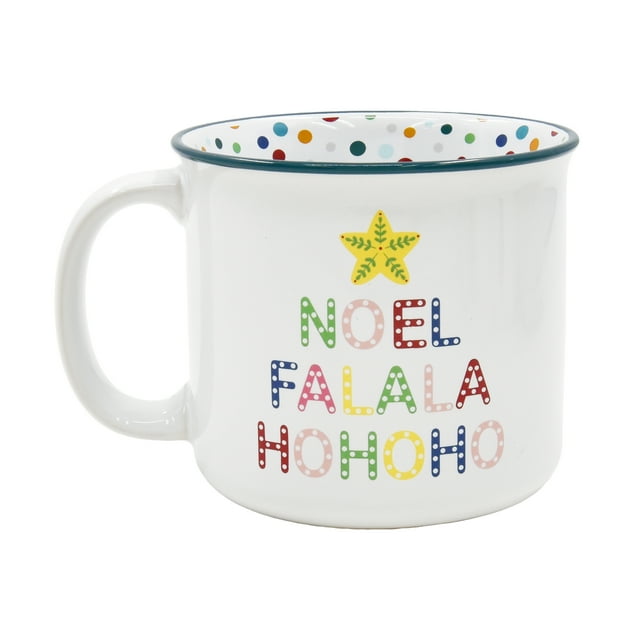 Holiday Time 15 oz Stoneware Christmas Words “NOEL FALALA HOHOHO" Blue ...